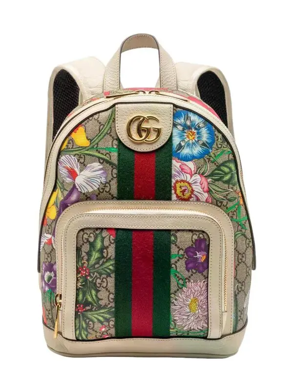 Gucci Gg Supreme Flora Ophidia Backpack - Brown
