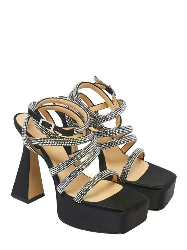 Mach & Mach Sydney Platform Satin Sandals - Black