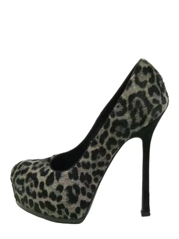Saint Laurent Leopard-print Platform Pumps - Grey