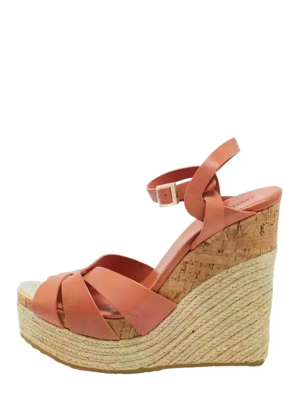 JIMMY CHOO Leather Platform Wedge Espadrilles - Brown