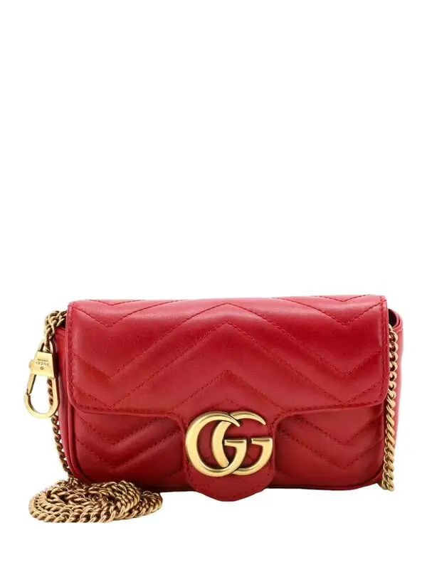 Gucci Gg Marmont Matelasse Leather Super Mini Flap Crossbody Bag - Red