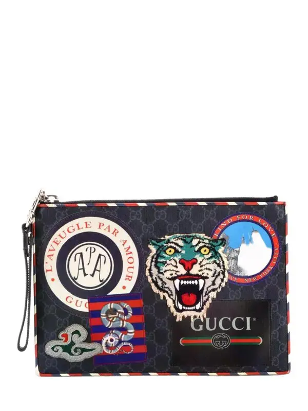 Gucci Night Courrier Pouch Gg Coated Canvas Clutch - Black