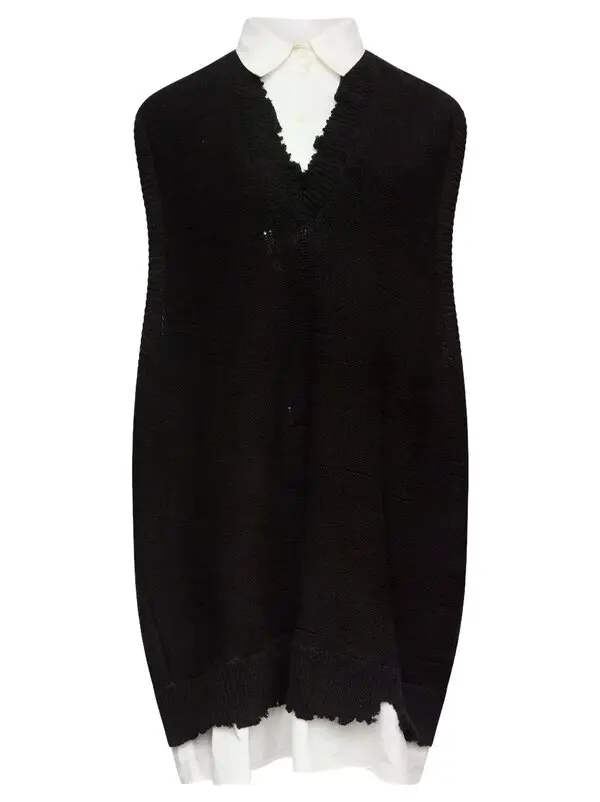 MAISON MARGIELA Knitted Mini Dress With Frayed Details - Black