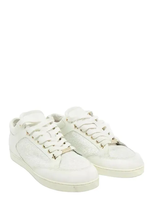 JIMMY CHOO Glitter Leather Low-top Sneakers - White