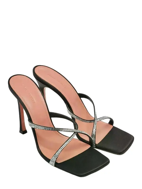 Amina Muaddi Satin Crisscross Slide Sandals - Black