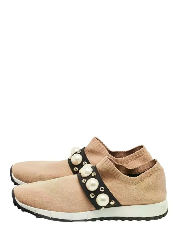 JIMMY CHOO Knitted Studded Sneakers - Neutrals