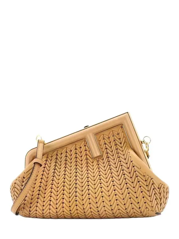 Fendi First Bag Woven Leather Small Clutch - Neutrals