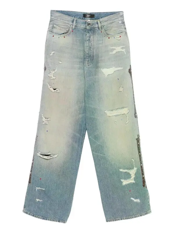 Amiri Distressed Embellished Jeans - Blue