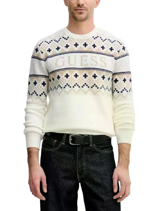Guess Patterned Crew-neck Sweater - White