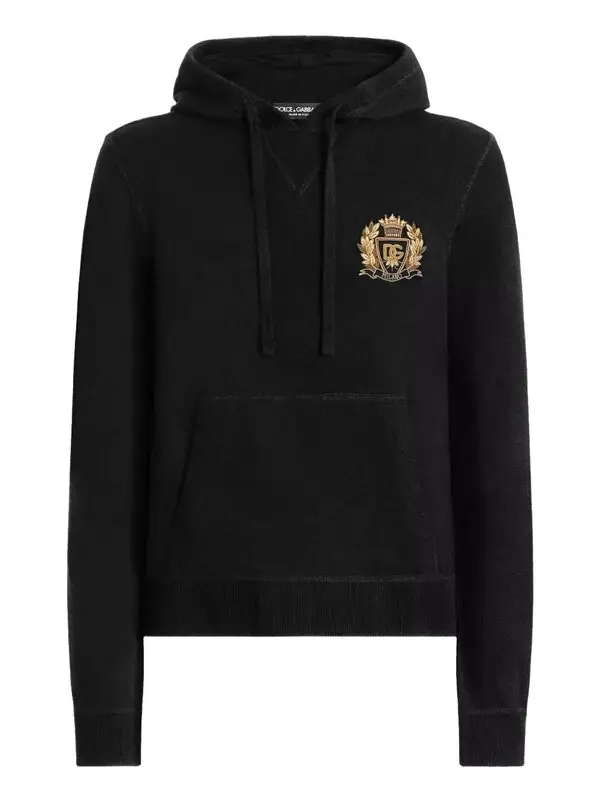 Dolce & Gabbana Cashmere Hoodie With Logo Appliqu - Black