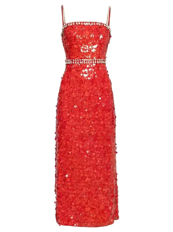 NISSA Crystal-embellished Sequin Midi Dress - Red