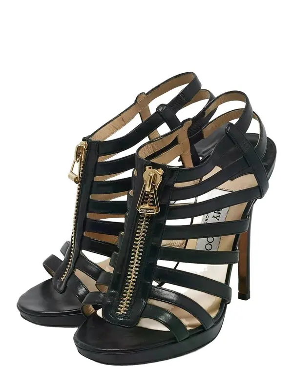 JIMMY CHOO Glenys Front-zip Heeled Sandals - Black