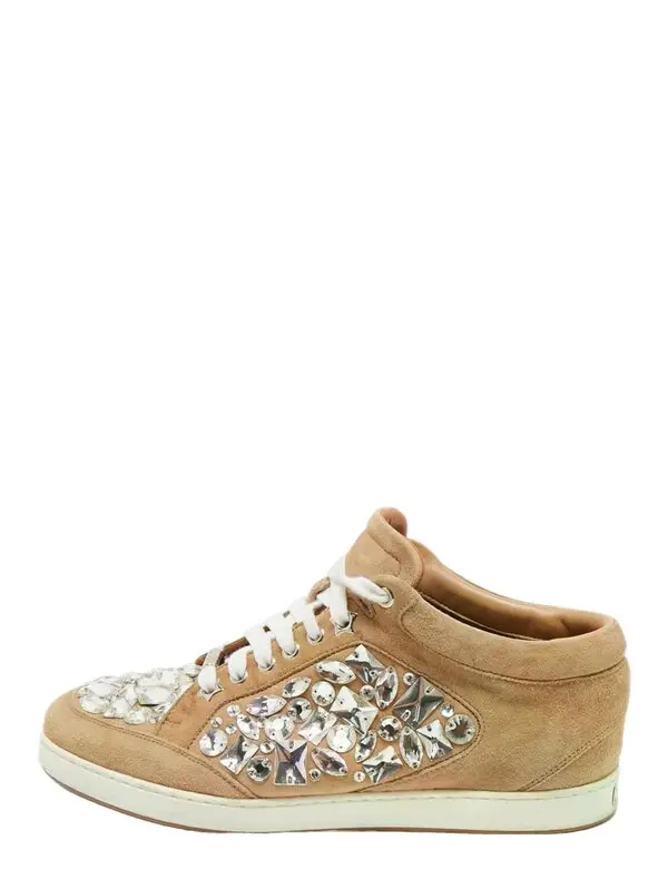 JIMMY CHOO Crystal Embellished Suede Sneakers - Neutrals