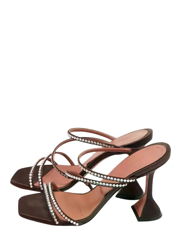 Amina Muaddi Embellished Strappy Sandals - Brown