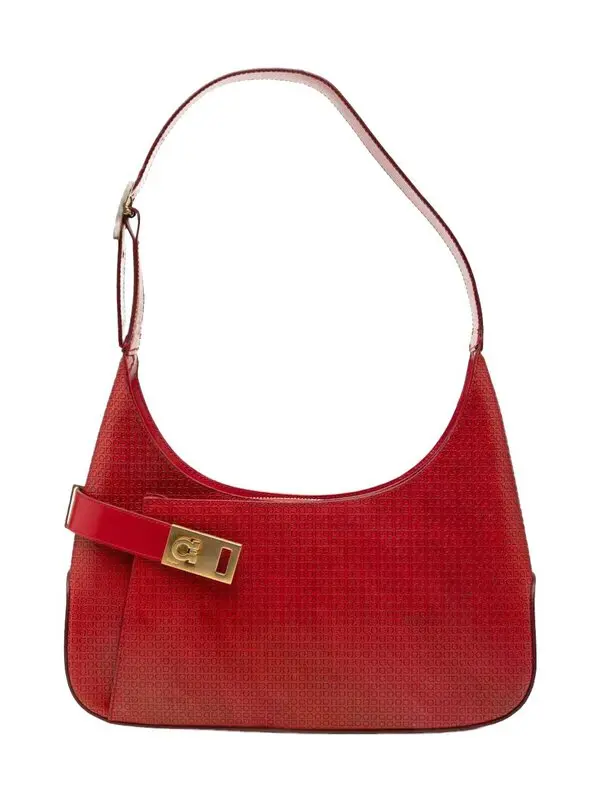 FERRAGAMO Gancini Embossed Leather Shoulder Bag - Red
