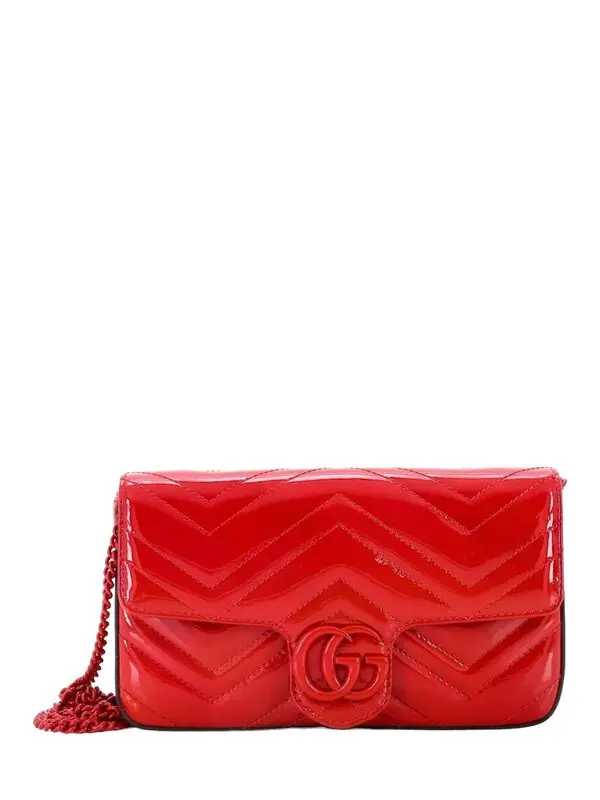 Gucci Gg Marmont Flap Mini Crossbody Bag Matelasse Patent - Red