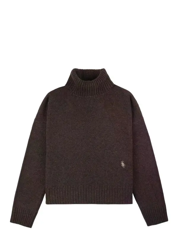 SPORTY & RICH Roll-neck Logo-embroidered Sweater - Brown