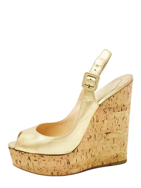 CHRISTIAN LOUBOUTIN Leather Espadrille Platform Sandals - Gold