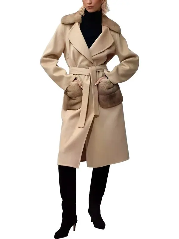 POCHE PARIS Belted Midi Coat - Neutrals
