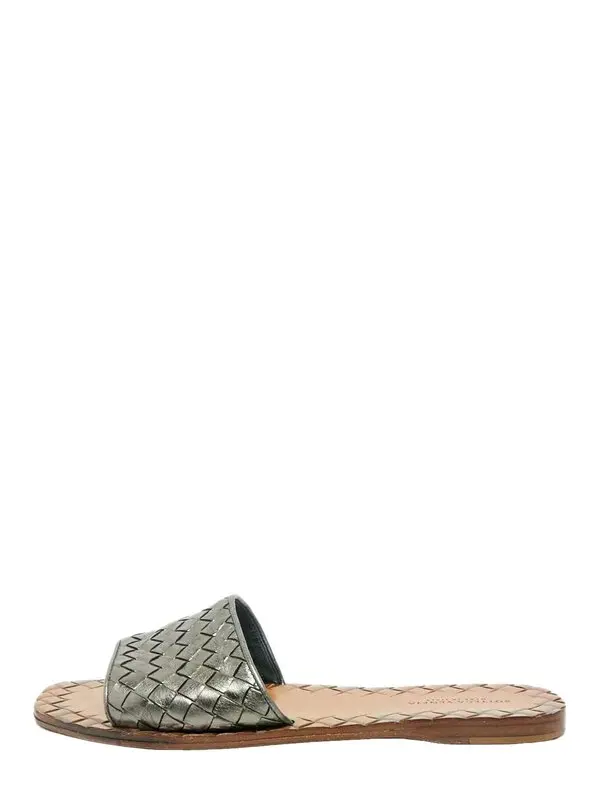 Bottega Veneta Intrecciato Leather Slides - Silver
