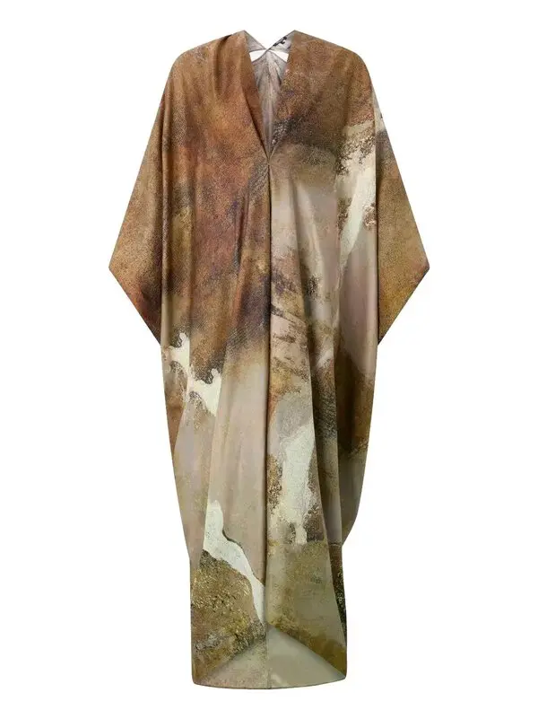 Roberto Cavalli Marble-print Silk Kaftan - Neutrals