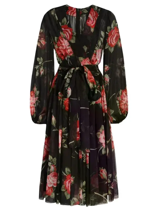 Dolce & Gabbana Floral Print Midi Dress - Black