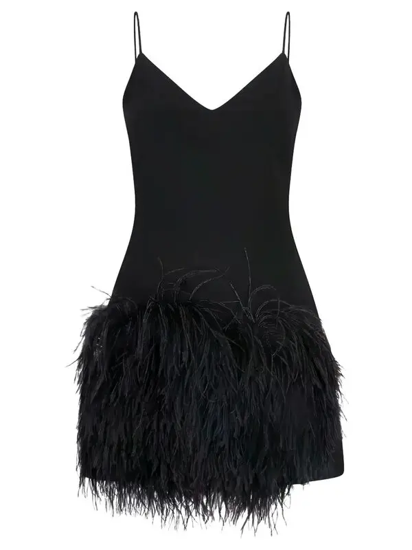 David Koma Cami Feather-detail Mini Dress - Black