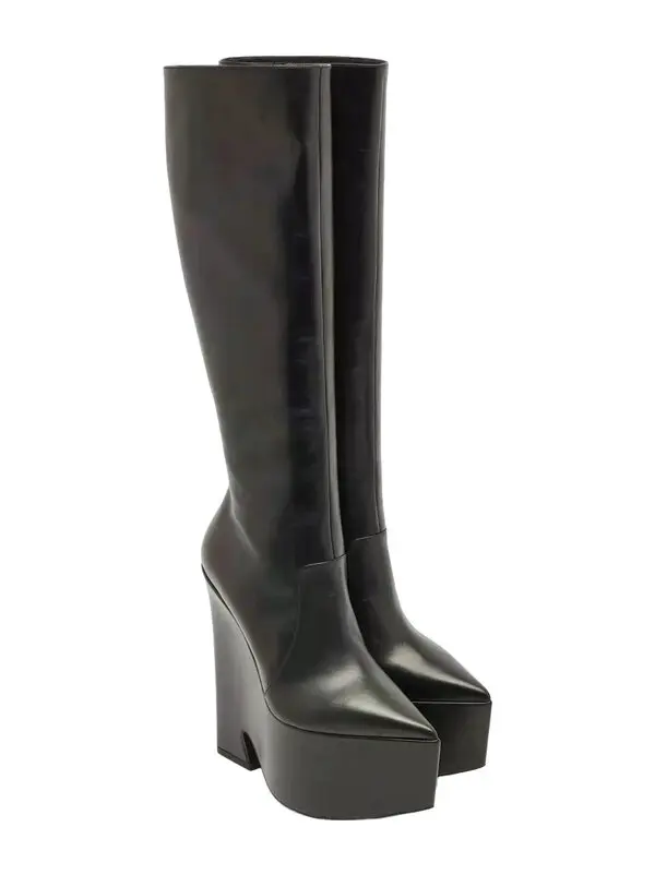 Versace Leather Platform Wedge Boots - Black
