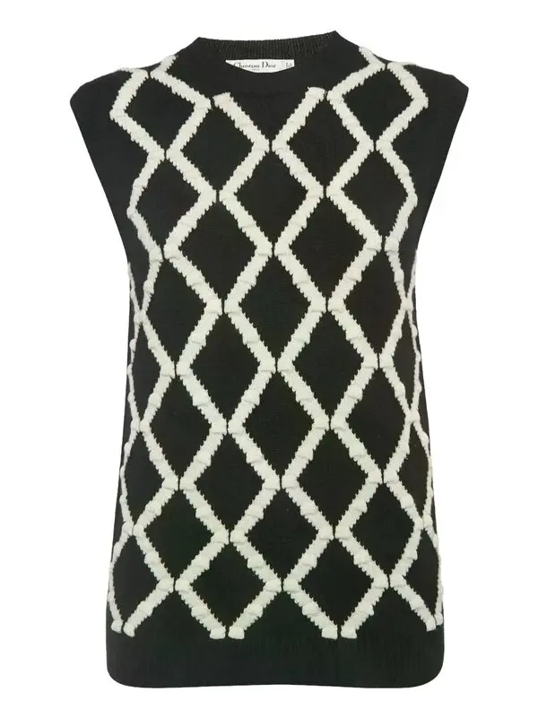 Dior Diamond-pattern Knitted Vest - Black