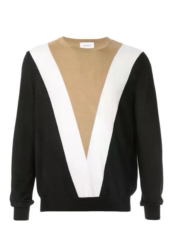 PORTS V Color Block Sweater - Black