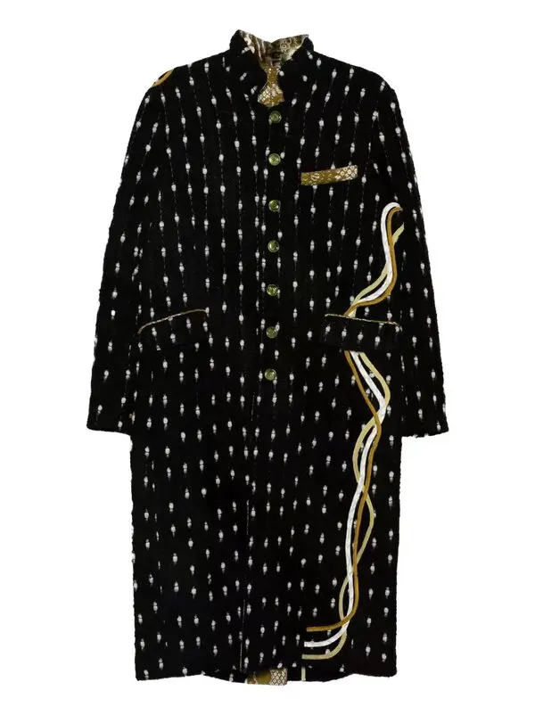 COMMUNS Patterned Long Coat - Black