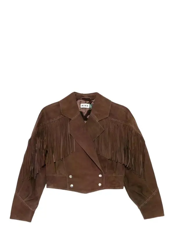 Rixo Fringe-detail Double-breasted Jacket - Brown