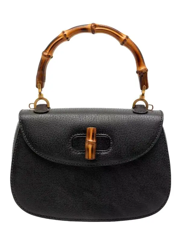 Gucci 20th Century Grained Calfskin Bamboo Night Satchel - Black