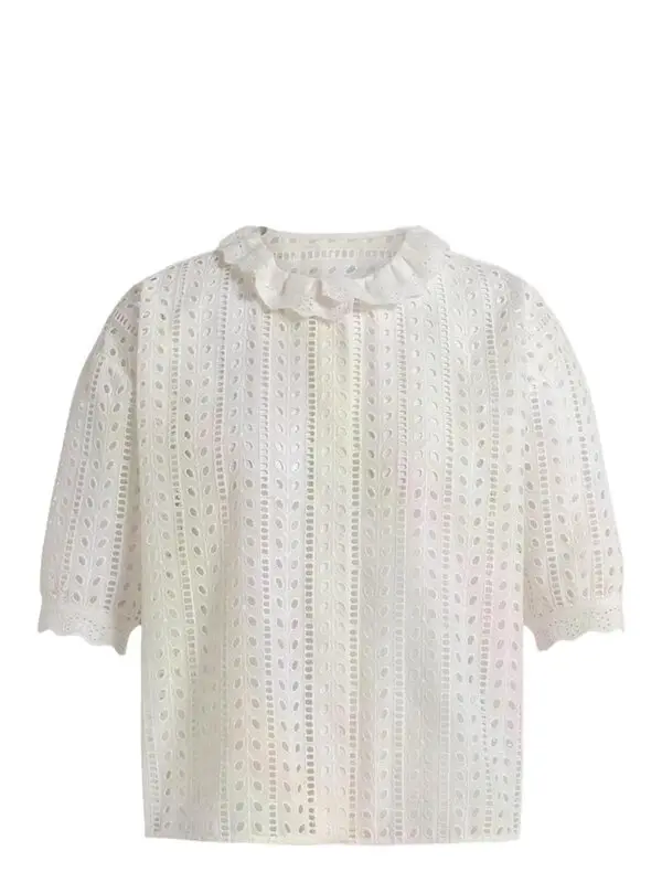 Alberta Ferretti Ruffled Eyelet Blouse - White