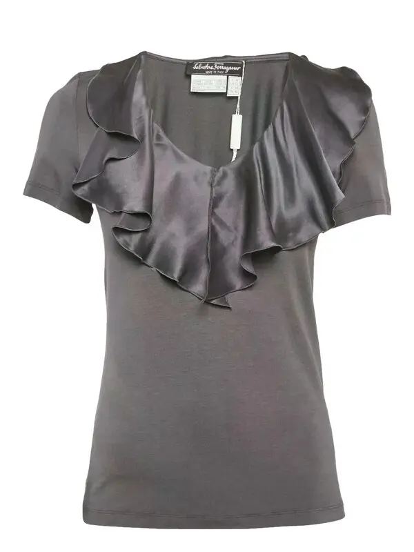 FERRAGAMO Ruffle-neck T-shirt - Grey