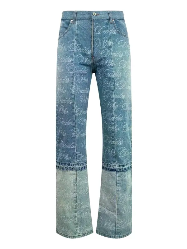 WHO DECIDES WAR BY EV BRAVADO Logo-embroidered Panelled Jeans - Blue