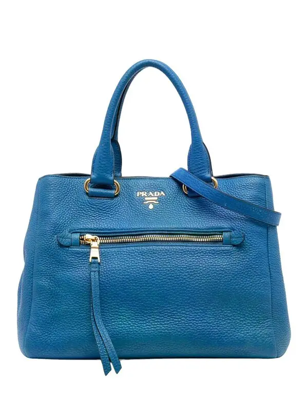 Prada Vitello Daino Open Convertible Tote Satchel - Blue