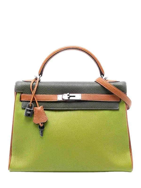 Hermès 2005 Tricolor Togo Kelly Ii Retourne 32 Satchel - Green