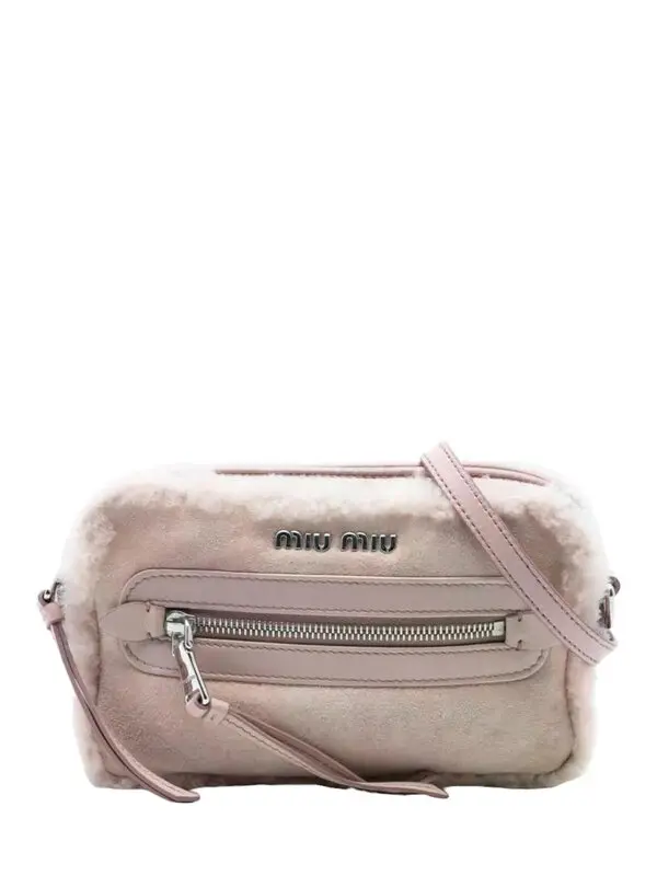 Miu Miu Shearling And Suede Camera Crossbody Bag - Pink