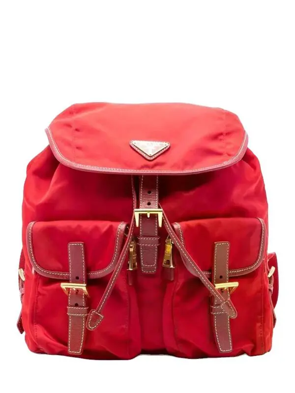 Prada Saffiano Trimmed Tessuto Backpack - Red
