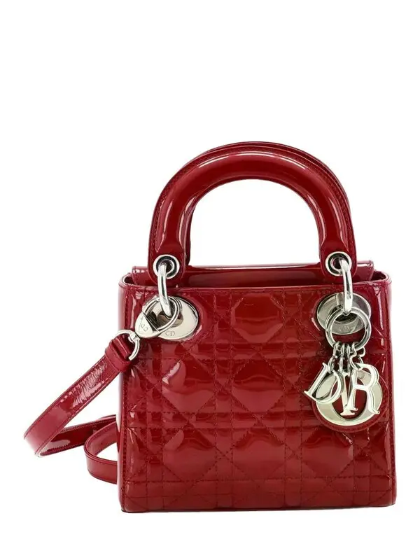 Dior Lady Mini Satchel Cannage Quilt Patent - Red