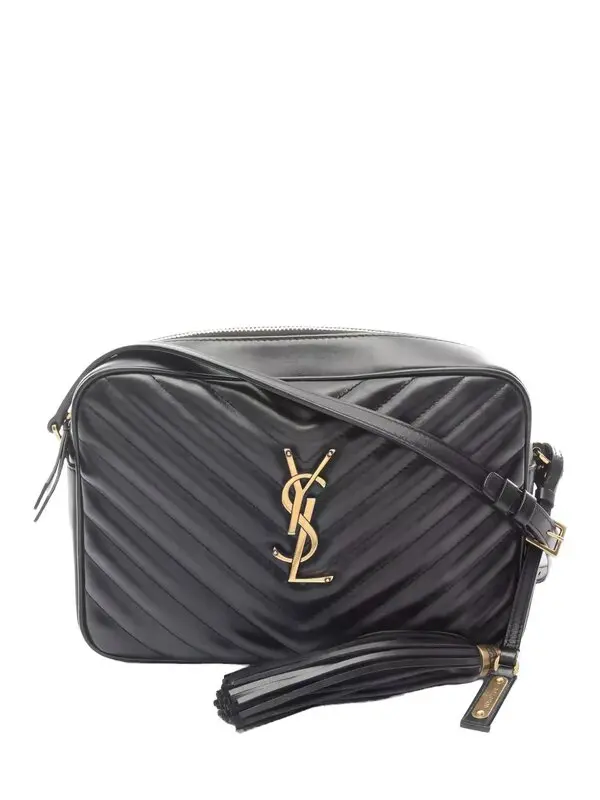 Saint Laurent 2010s Lou Roux Monogram Chevron Shoulder Bag - Black