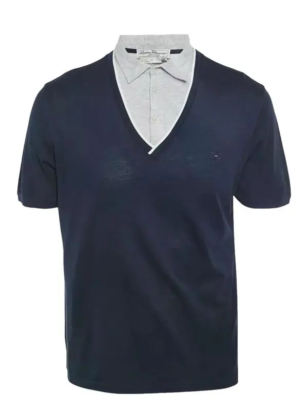 FERRAGAMO V-neck Polo Top - Blue