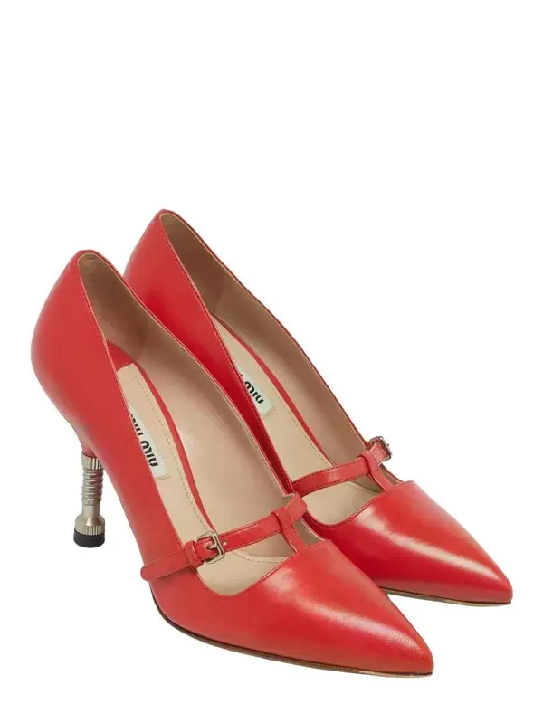 Miu Miu Leather T-bar Pumps - Red