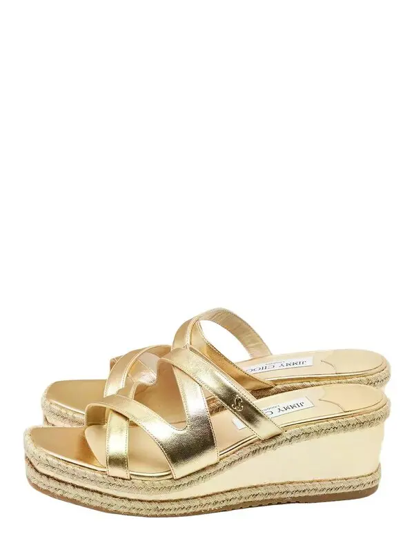 JIMMY CHOO Leather Wedged Sandals - Gold