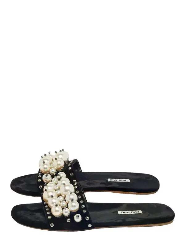 Miu Miu Pearl-embellished Velvet Sandals - Black