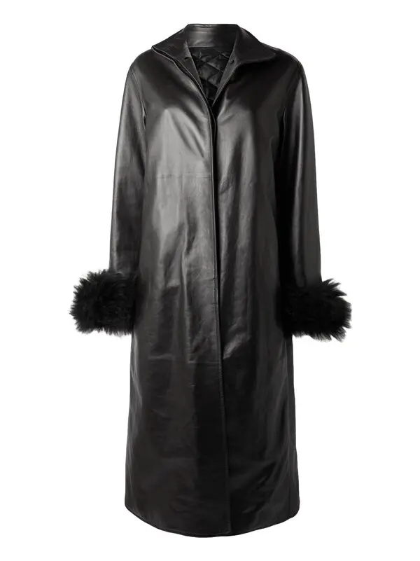 Alaïa Shearling-trimmed Leather Coat - Black