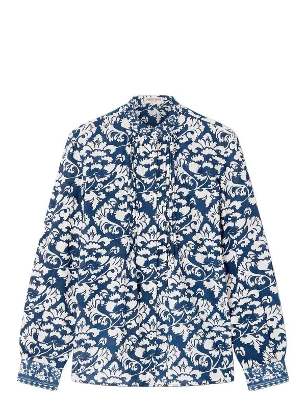EMPORIO SIRENUSE Chiara Floral-print Cotton Blouse - Blue