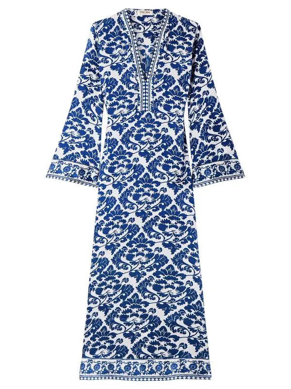 EMPORIO SIRENUSE Jenna Printed Silk-voile Kaftan - Blue