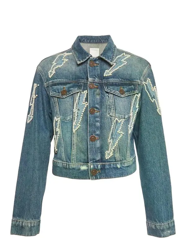 Sandro Lightning Beadwork Denim Jacket - Blue